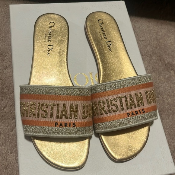 Dior | Shoes | Dior Gold And Tan Sandals | Poshmark
